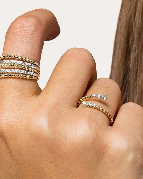 Gabriel & Co. Diamond & 14k Beaded Bypass Ring