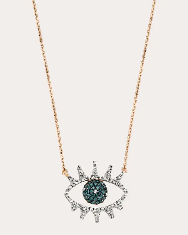 BEE GODDESS 14k Rose Gold Diamond Evil Eye Pendant Necklace - Blue