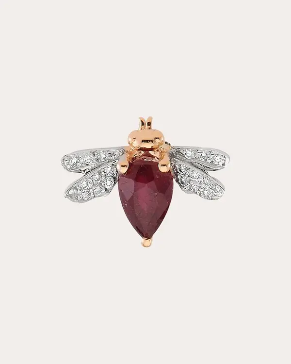 BEE GODDESS Ruby & Diamond Queen Bee Bella Stud Earring - Red