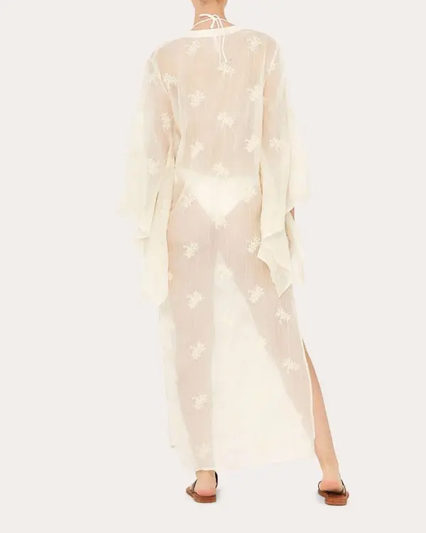 AGUACLARA La Perle Sheer Embroidered Maxi Kaftan