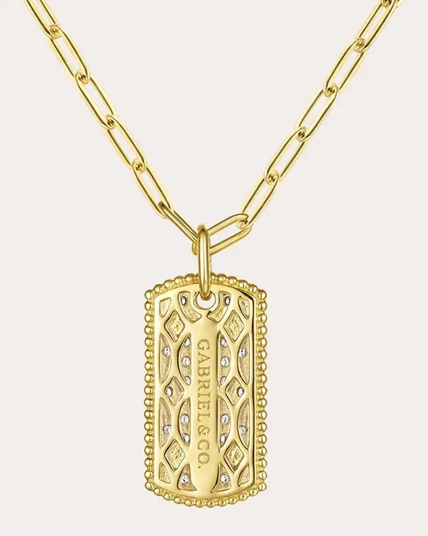 GABRIEL & CO. 14k Yellow Diamond Bujukan Dog Tag Necklace