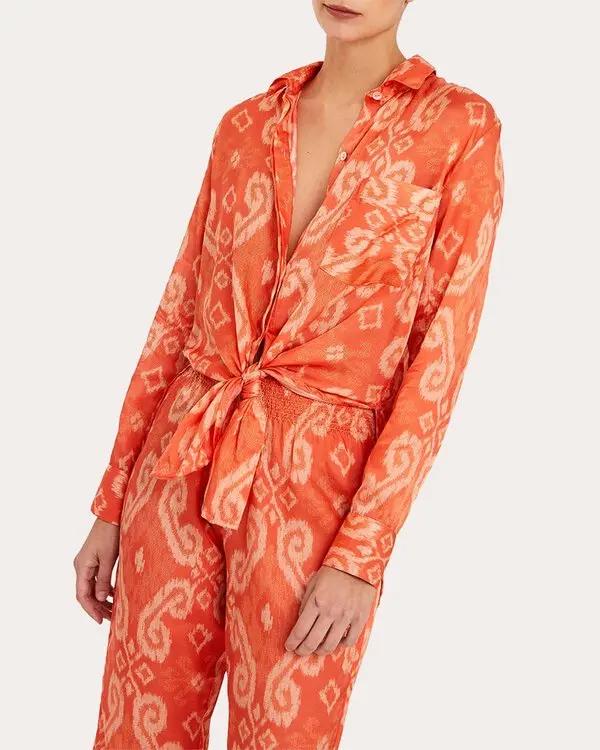 AGUACLARA Palais Des Orangers Cotton Silk Button-up Top