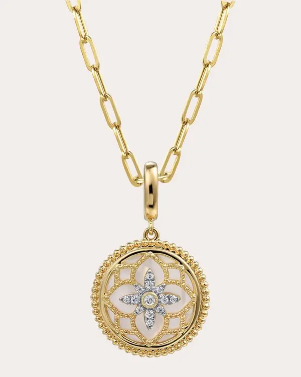GABRIEL & CO. Mother Of Pearl And Diamond Medallion Pendant