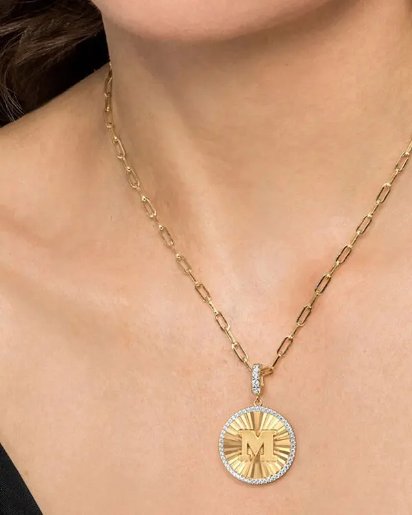 GABRIEL & CO. 14k Yellow Diamond & "m" Initial Medallion