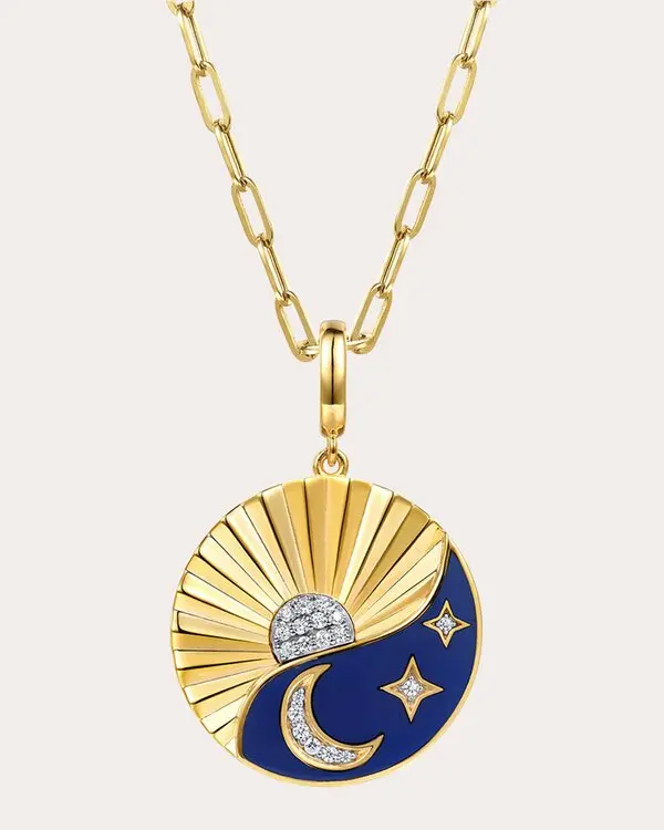 GABRIEL & CO. Celestial Medallion With Diamonds And Enamel In 14k Gold