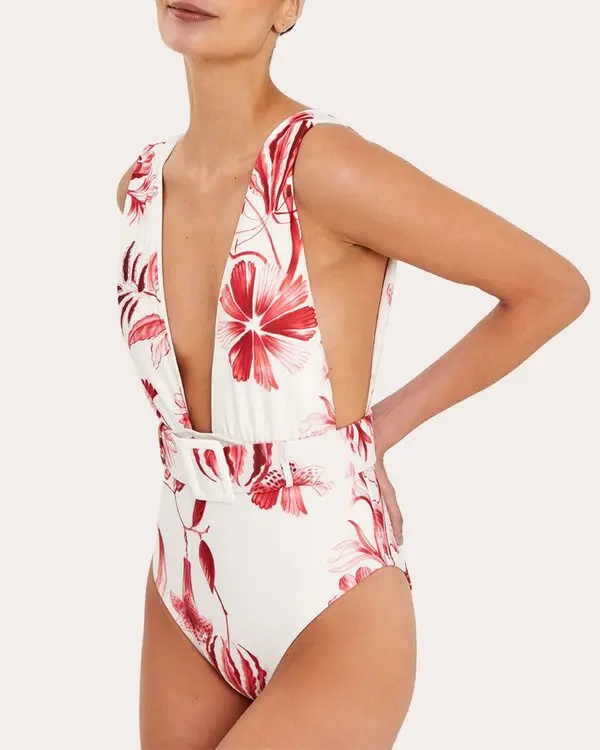 AGUACLARA La Vie Rouge Belted Plunge One-piece