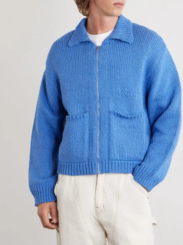 CHERRY LOS ANGELES Embroidered Cotton Zip-up Cardigan