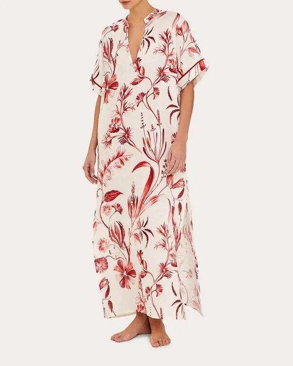 AGUACLARA La Vie Rouge Linen V-neck Tunic Dress