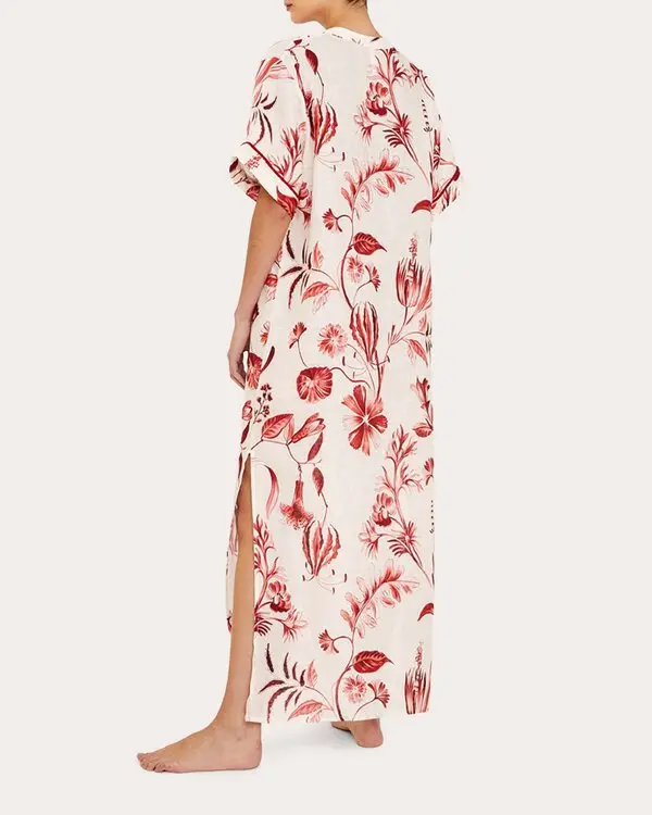 AGUACLARA La Vie Rouge Linen V-neck Tunic Dress