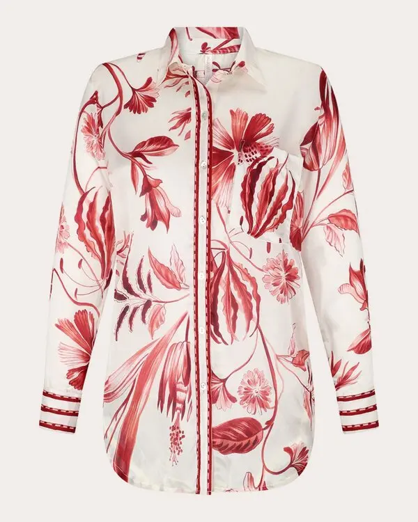 AGUACLARA La Vie Rouge Cotton Silk Button-up Top