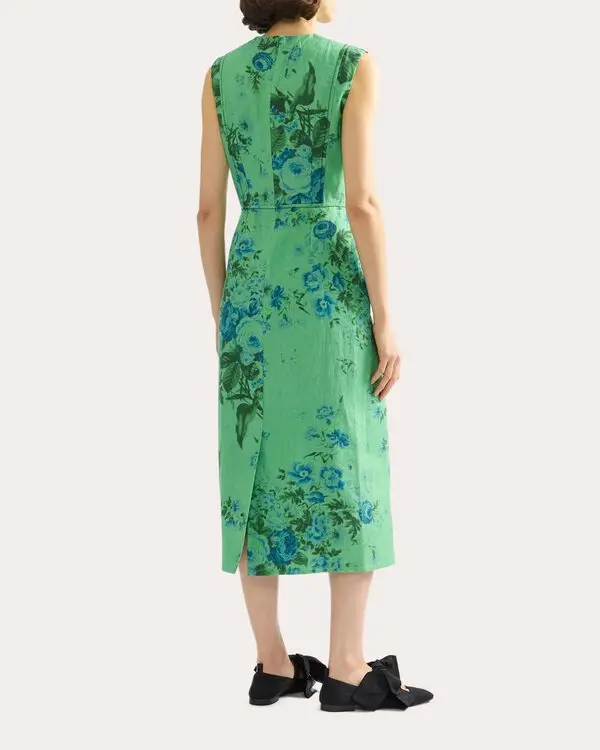 Erdem Floral Linen Pencil Midi Dress