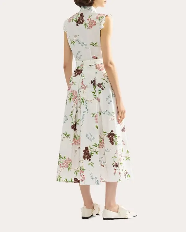 Erdem Floral Cotton Ruffle Mandarin Collar Shirt