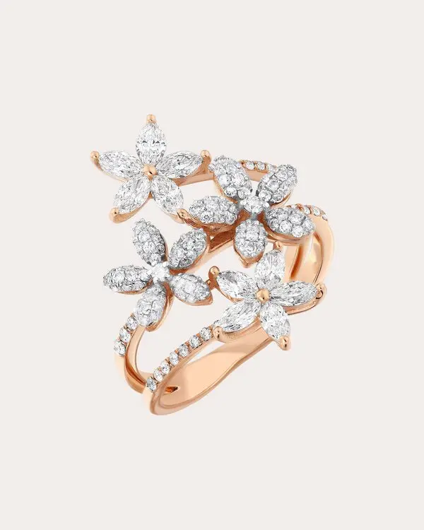 BEE GODDESS 14k Rose Diamond Marquise And Round Pavé Apple Seed Allure Ring - Gold