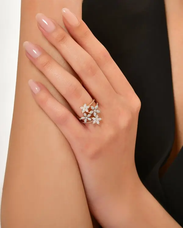 BEE GODDESS 14k Rose Diamond Marquise And Round Pavé Apple Seed Allure Ring