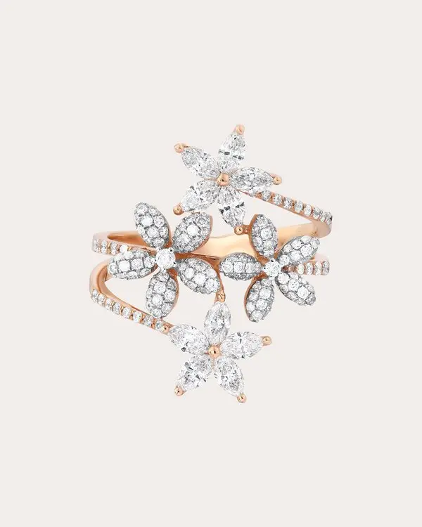 BEE GODDESS 14k Rose Diamond Marquise And Round Pavé Apple Seed Allure Ring