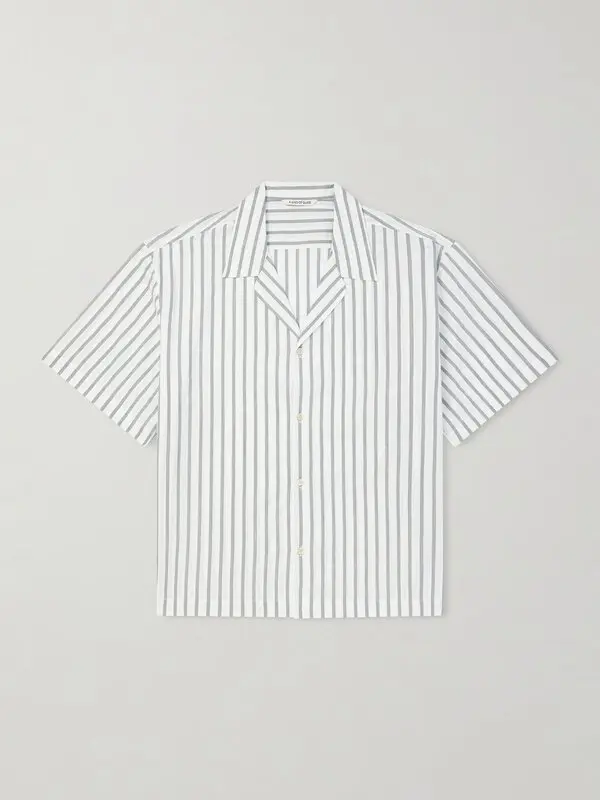 A KIND OF GUISE Samata Camp-collar Striped Cotton, Silk And Linen-blend Shirt - Green