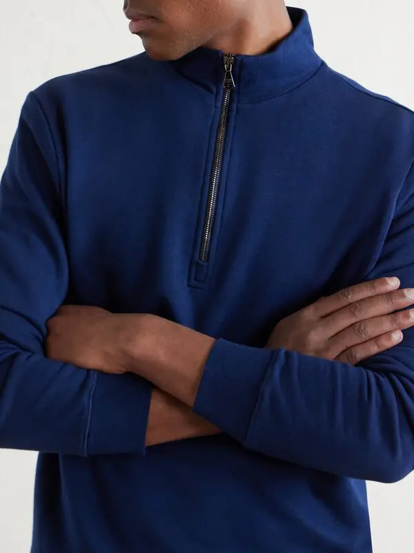 Derek Rose Quinn Cotton And Modal-blend Jersey Half-zip Sweatshirt - Blue