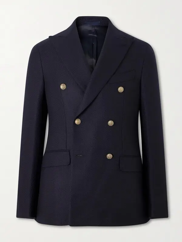 Caruso Aida Double-breasted Wool Basketweave Blazer