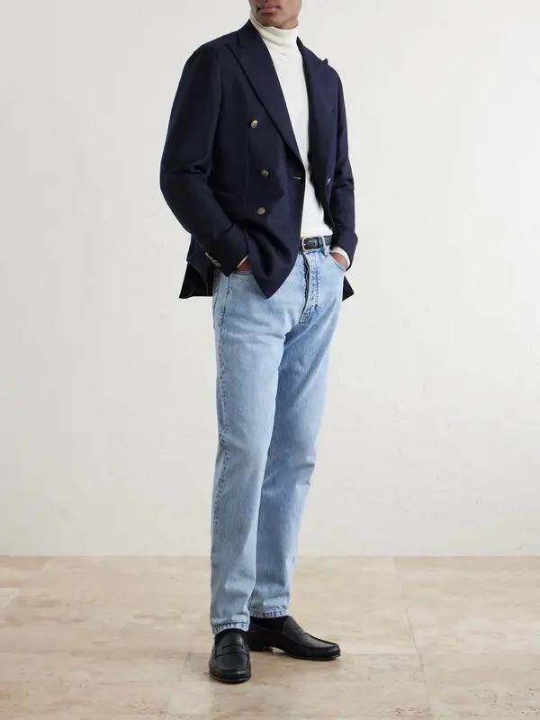 Caruso Aida Double-breasted Wool Basketweave Blazer