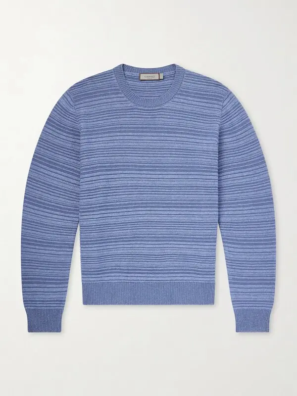 Canali Striped Wool And Cashmere-blend Crewneck Sweater