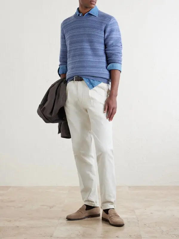 Canali Striped Wool And Cashmere-blend Crewneck Sweater