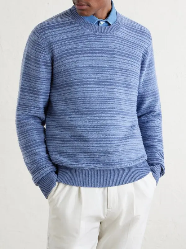 Canali Striped Wool And Cashmere-blend Crewneck Sweater