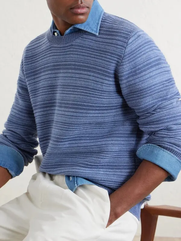 Canali Striped Wool And Cashmere-blend Crewneck Sweater