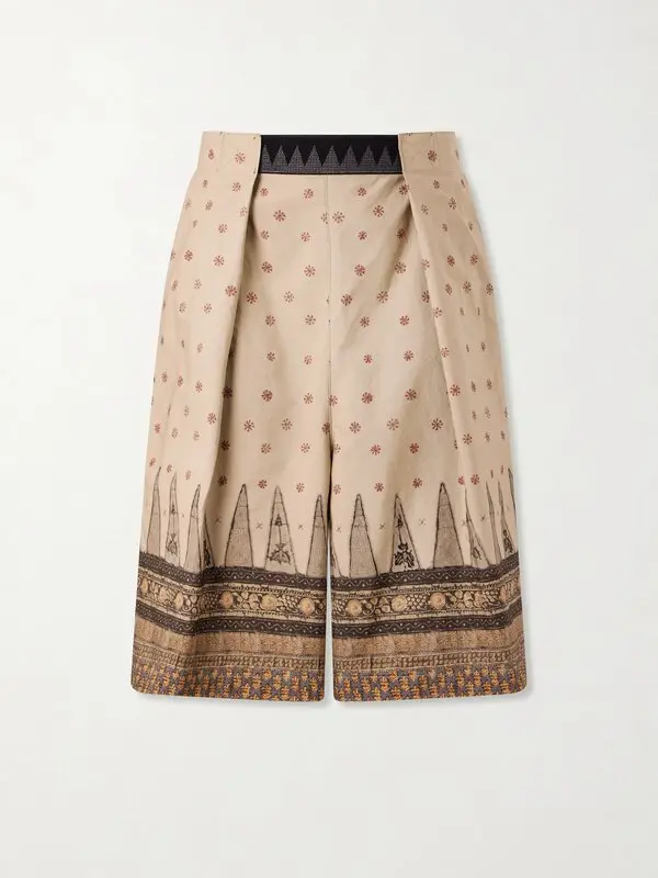Kapital Wide-leg Printed Cotton Shorts - Neutrals