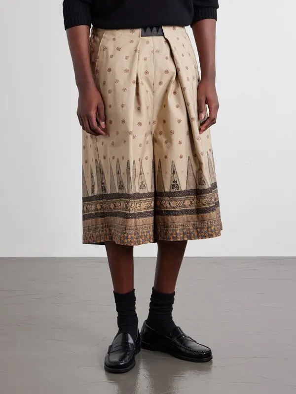 Kapital Wide-leg Printed Cotton Shorts