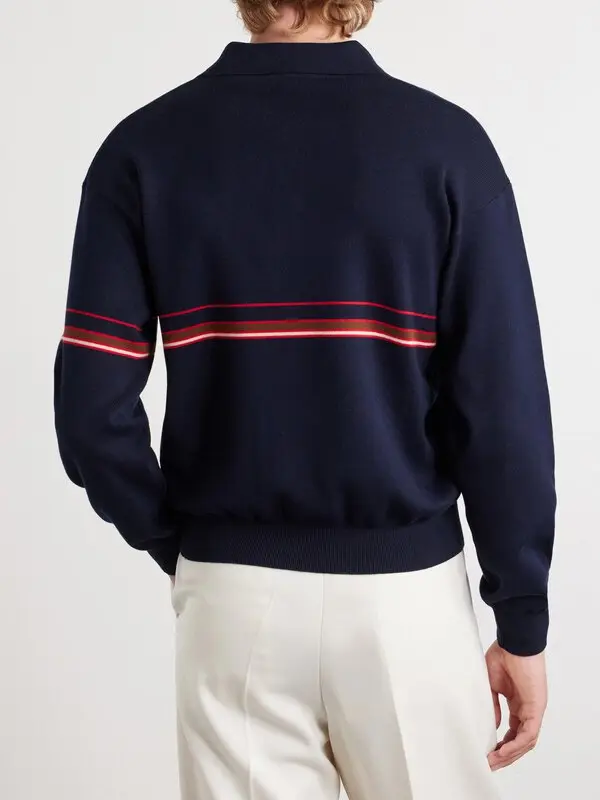 Versace Logo-embroidered Striped Cotton Polo Sweater