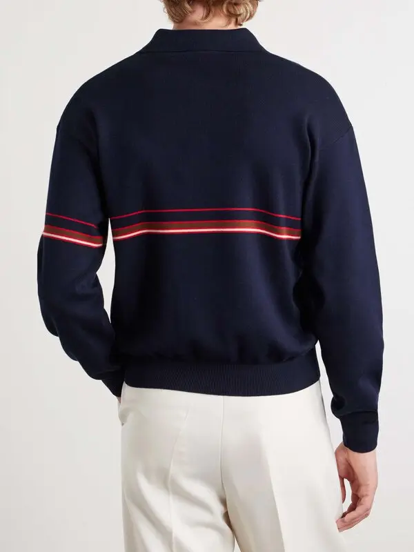 Versace Logo-embroidered Striped Cotton Polo Sweater