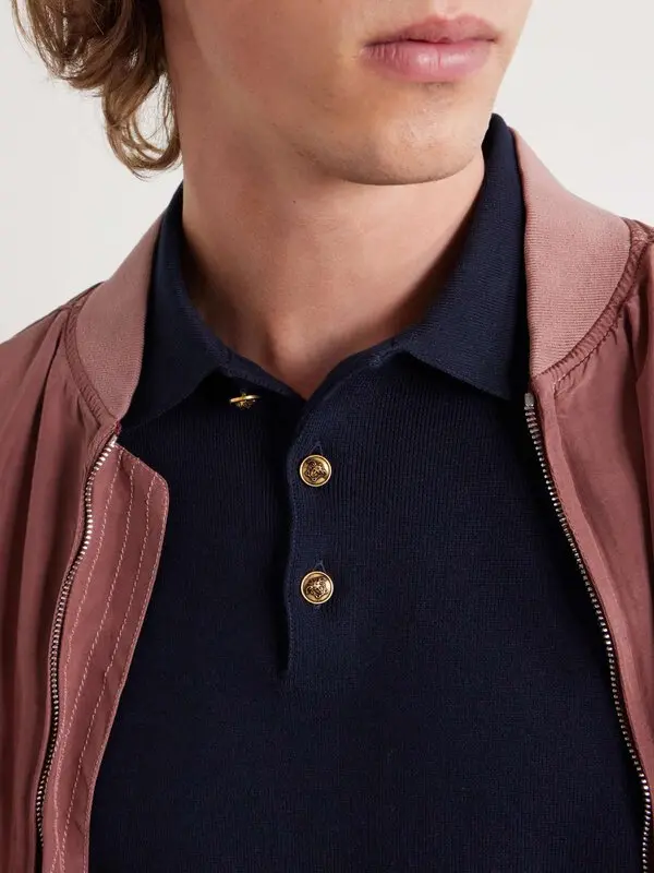 Versace Logo-embroidered Striped Cotton Polo Sweater