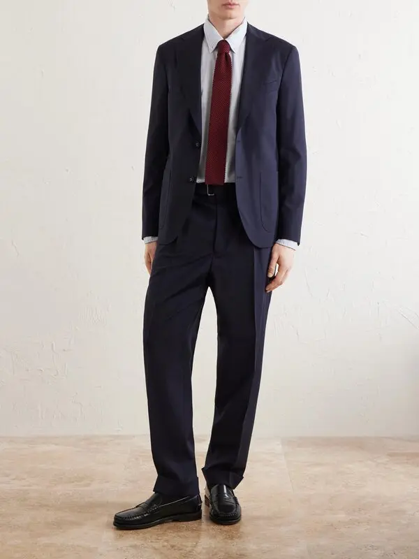 Officine Générale Hugo Straight-leg Pleated Virgin Wool Trousers - Blue