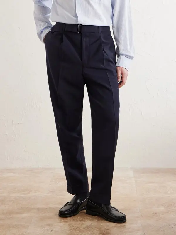 Officine Générale Hugo Straight-leg Pleated Virgin Wool Trousers - Blue