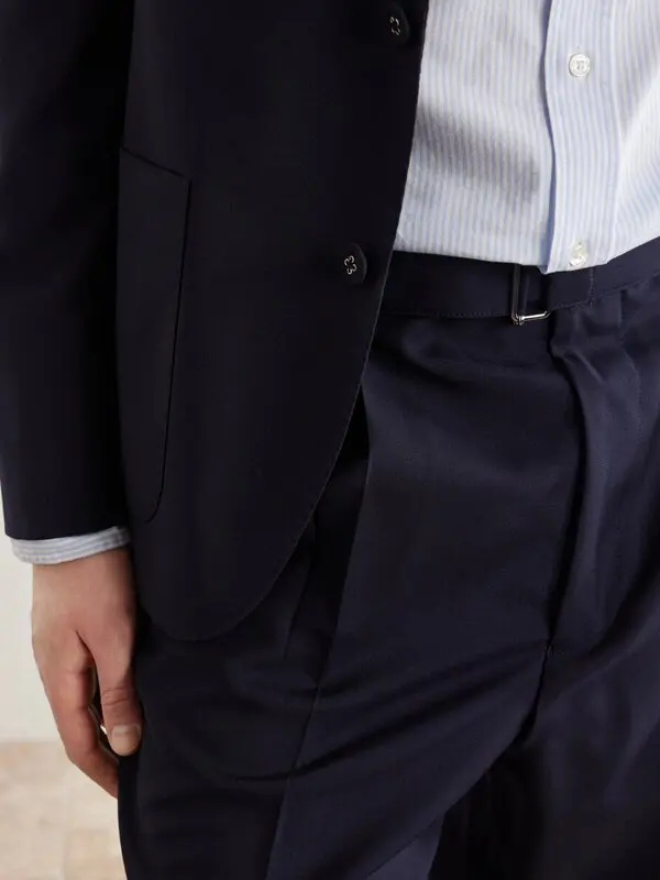 Officine Générale Hugo Straight-leg Pleated Virgin Wool Trousers - Blue