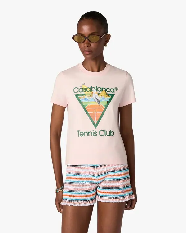 Casablanca Tennis Club Icon Pyramid Abduction Fitted Short Sleeve T-shirt - Pink