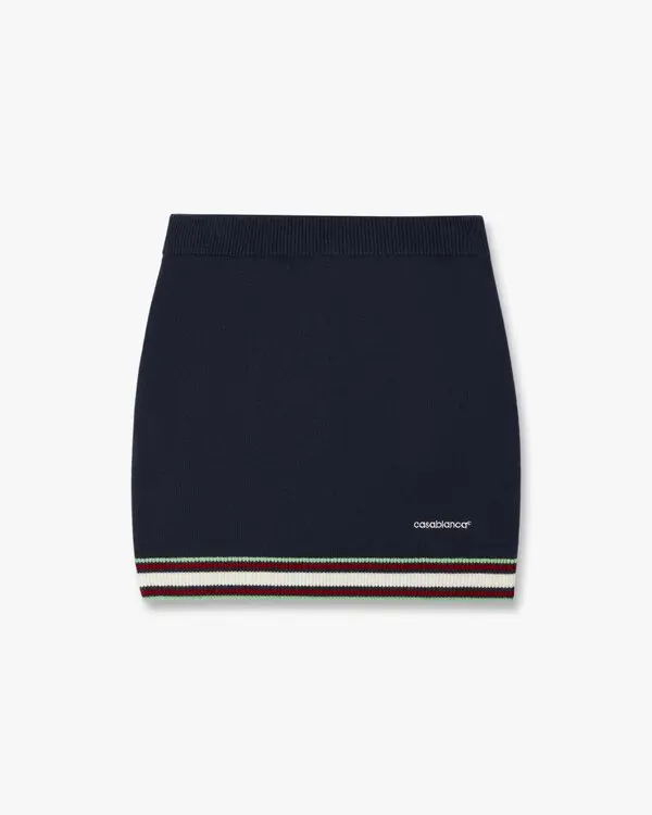 Casablanca Navy Merino Knit Mini Skirt - White