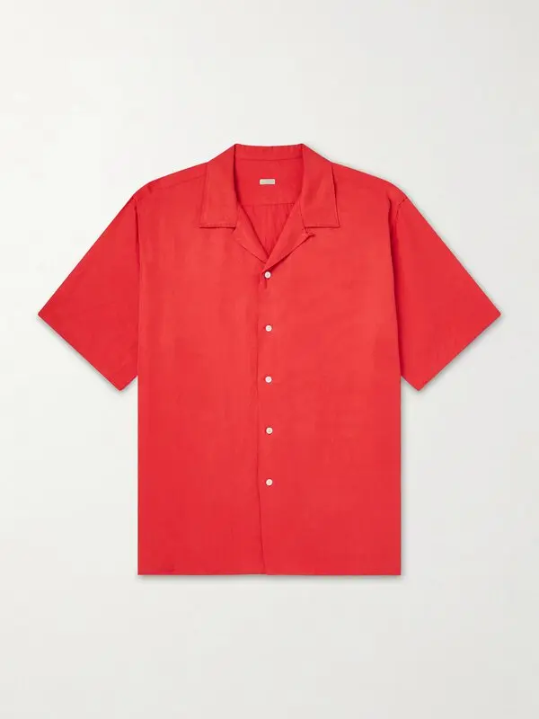 A.PRESSE Convertible-collar Silk And Linen-blend Shirt - Red