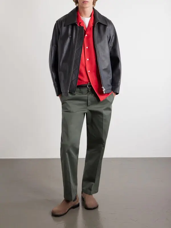 A.PRESSE Convertible-collar Silk And Linen-blend Shirt - Red