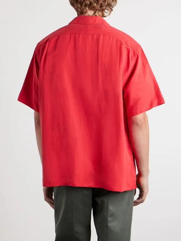 A.PRESSE Convertible-collar Silk And Linen-blend Shirt - Red