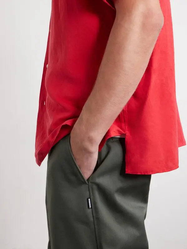 A.PRESSE Convertible-collar Silk And Linen-blend Shirt - Red