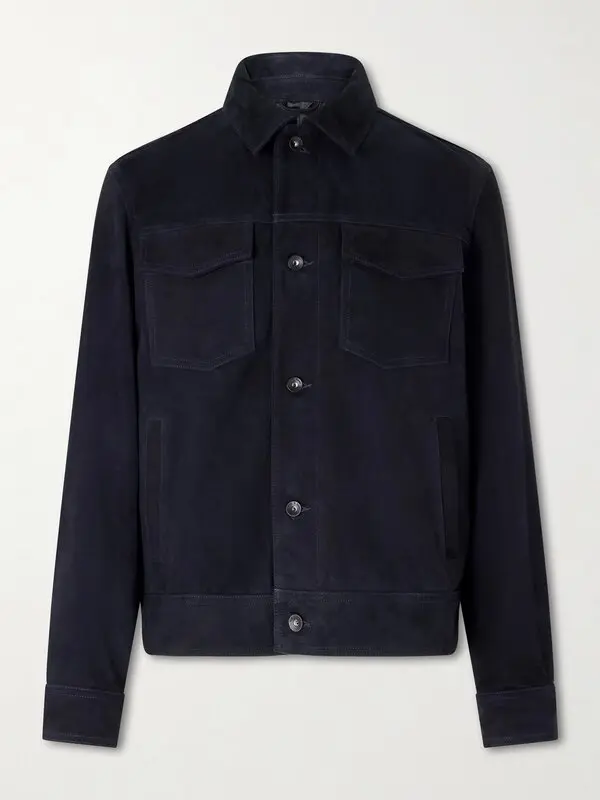 Rag & Bone Suede Trucker Jacket - Blue