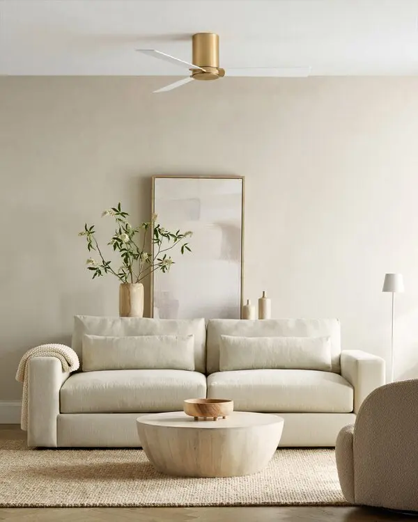Quince Minimalist Hugger Wood Blade Ceiling Fan - White/brass