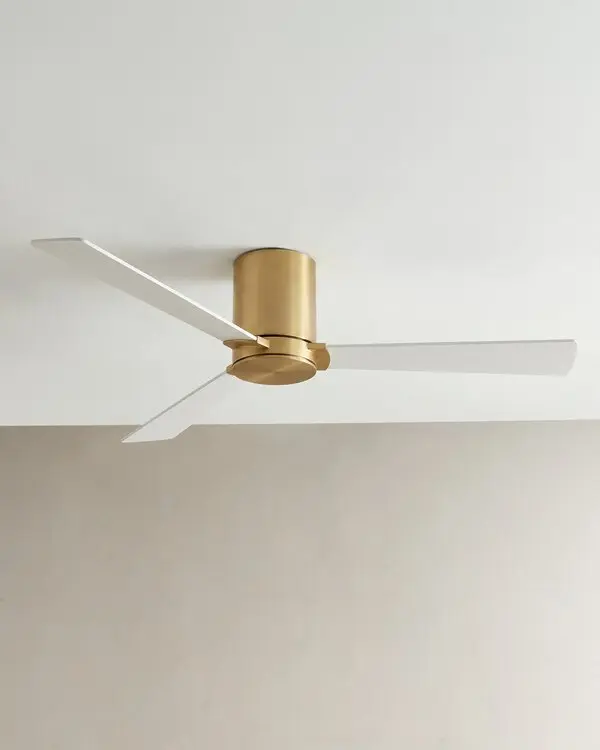 Quince Minimalist Hugger Wood Blade Ceiling Fan - White/brass