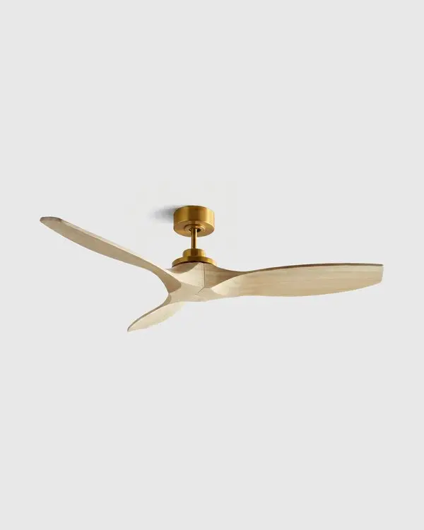 Quince Minimalist Wood Blade Ceiling Fan - Whitewash/brass