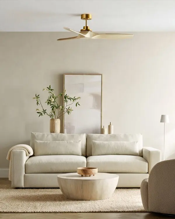 Quince Minimalist Hugger Wood Blade Ceiling Fan - Whitewash/brass