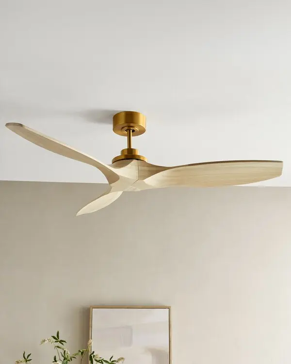 Quince Minimalist Hugger Wood Blade Ceiling Fan - Whitewash/brass