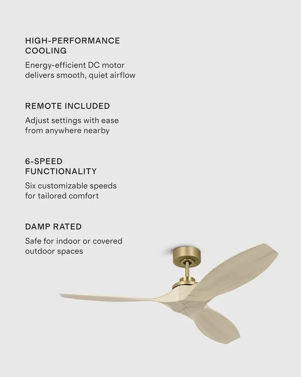 Quince Minimalist Hugger Wood Blade Ceiling Fan - Whitewash/brass