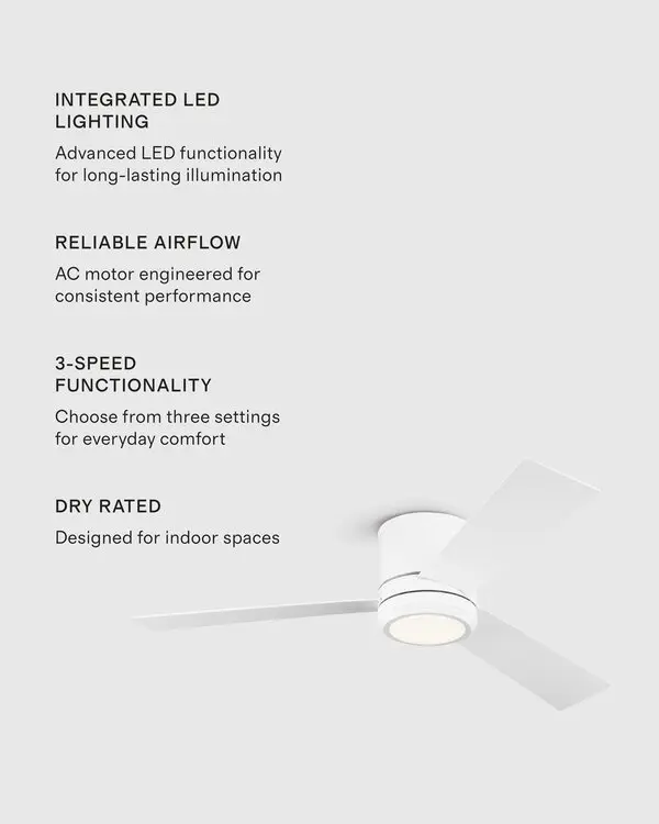 Quince Simple Metal Hugger Led Ceiling Fan, Size - White
