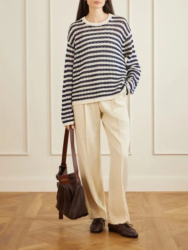 Aimé Leon Dore Eyelet Striped Cotton Sweater
